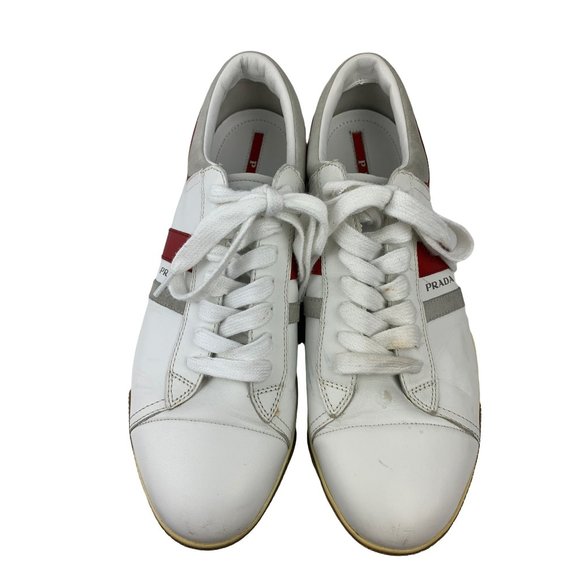 Prada | Shoes | Mens Prada America Cup White Red Grey Leather Sneakers Size 95 | Poshmark